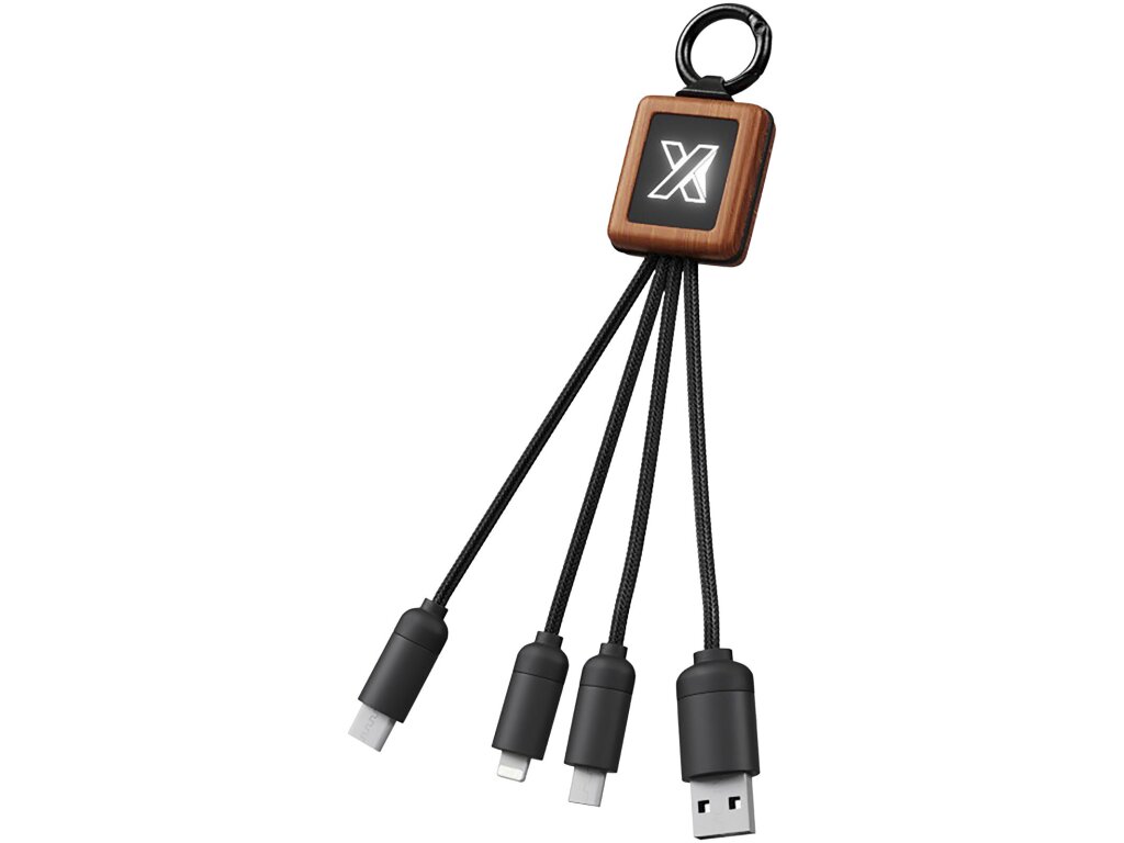 Cable 3 en 1 SCX.design bambú FSC 20W logo retroiluminado