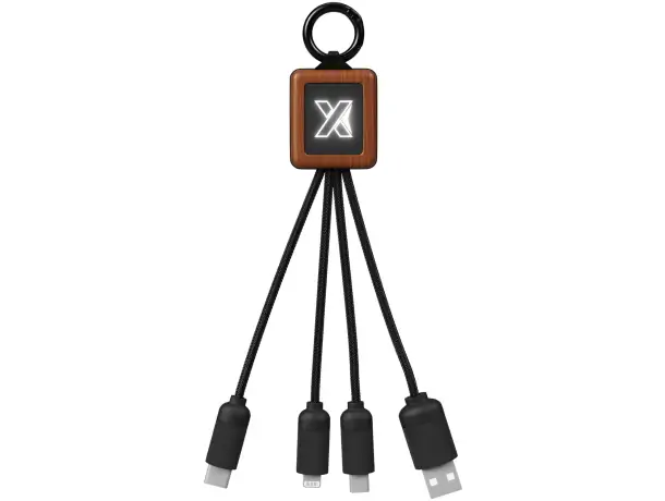 Cable 3 en 1 SCX.design bambú FSC 20W logo retroiluminado