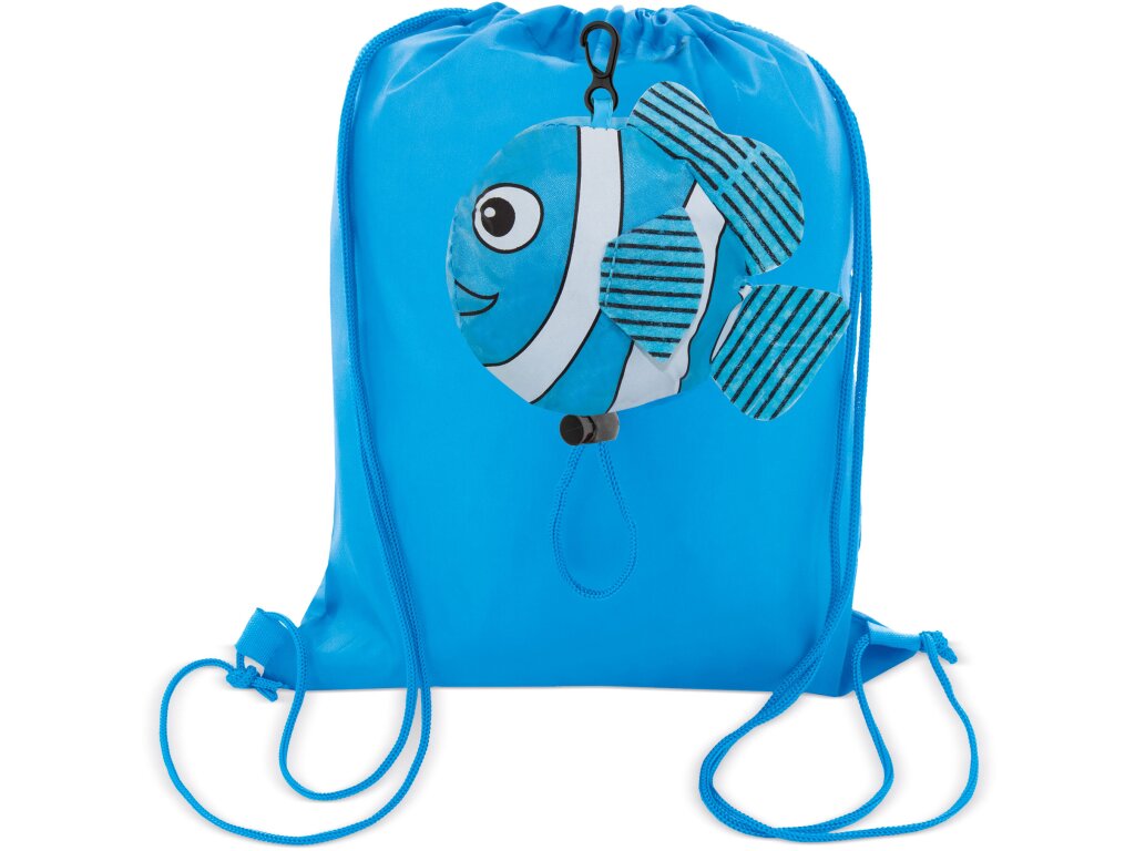 Mochila saco cuerdas plegable pez con mosquetón niños