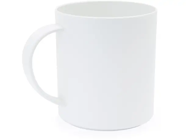 Taza Parcha PLA 350ml blanca sostenible acabado ergonómico