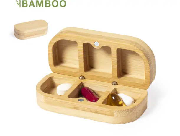 Pastillero Pensol bambú natural 3 compartimentos magnético