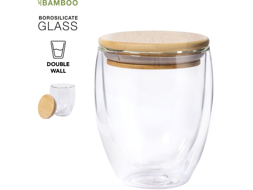Vasos de cristal con tapa de bambú 250ml | Desde 2,05€